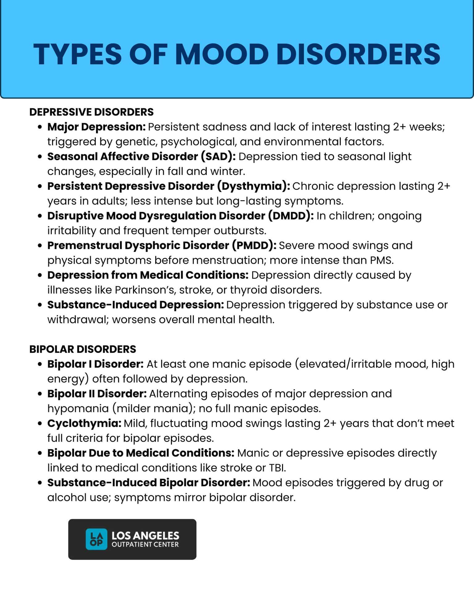 Mood Disorders: Definition, Types, Symptoms, Causes, Treatments - Los ...